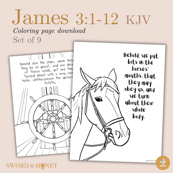 James 3:1-12 KJV Coloring Pages Digital Download – Sword and Honey