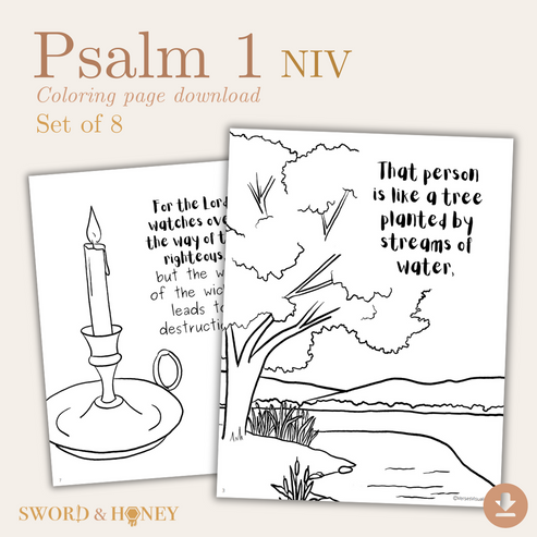 Psalm 1 NIV Coloring Pages Digital Download – Sword and Honey