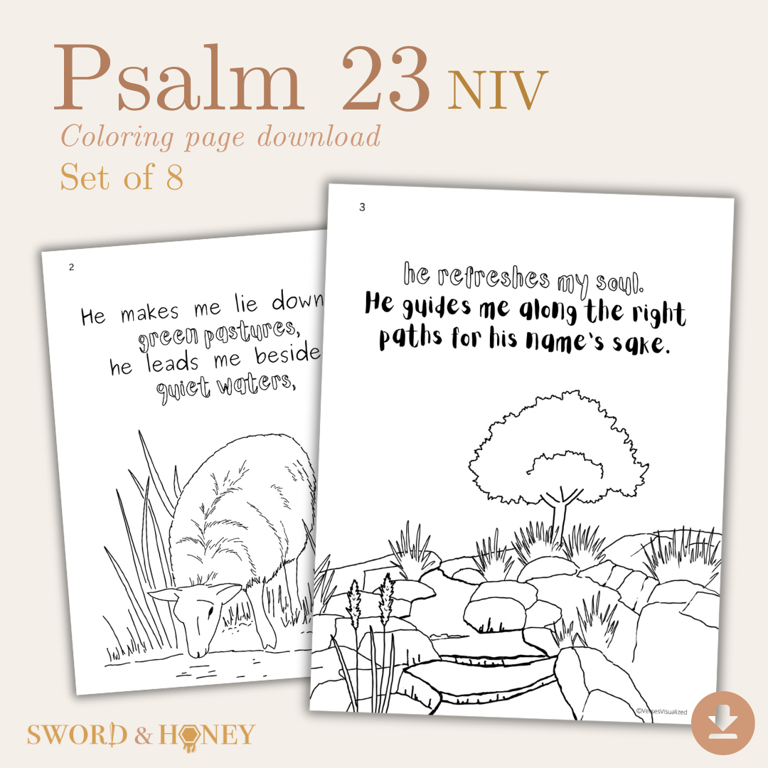 Psalm 23 NIV Coloring Pages Digital Download – Sword and Honey